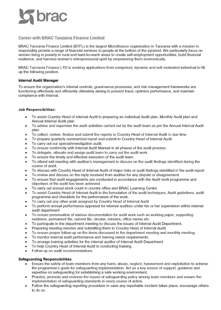 New Vacancies at BRAC